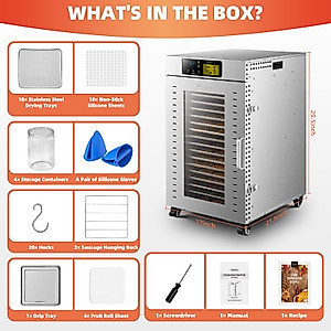 Septree Commercial Food Dehydrator 18 Trays, 1500W Large Capacity 34.42ft² Food Dryer Machine for Jerky, Meat, Fruit, Herbs, Full Stainless Steel Industrial Dehydrater Biltong Maker