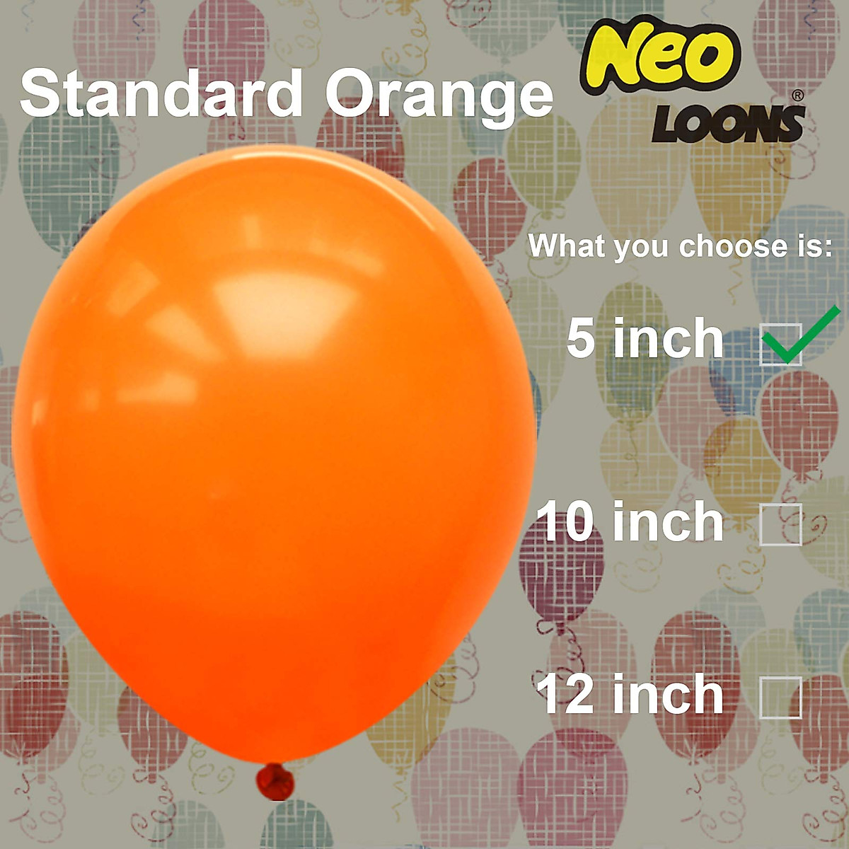 Neo LOONS® 100 pcs 5" Standard Orange Premium Latex Balloons - Great for Kids, Adult Birthdays, Weddings, Receptions, Baby Showers, Water Fights, or Any Celebration