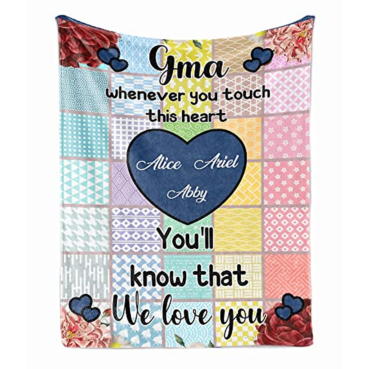 PREZZY Grandma Blanket from Grandkids Best Great Gma Soft Throw Blanket Sunflower Touch Heart Flannel Fleece Blankets and Throws for Couch Living Room Personalized Mothers Day Warm Blanket