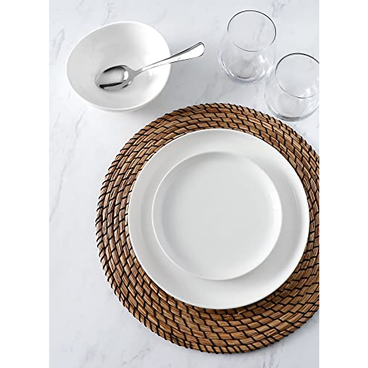 Sweese 155.001 Porcelain Round Dessert Salad Plates - 7.4 Inch - Set of 6, White