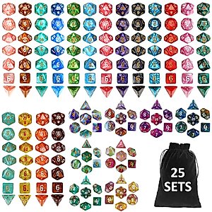 Surhugvy DND Dice Set, 25 X 7 (175 Pieces) Polyhedral D&D Dice Set Three-Color, Two-Color and Monochrome Dice for Dungeons and Dragons with 1 Black Bags