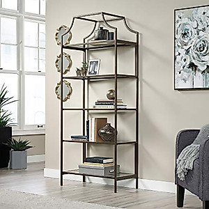 Sauder International Lux 5-Shelf Metal & Glass Display Bookcase, Bronze Finish