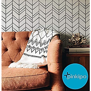 PINKIPO® 【2 Pack】, HERRINGBONE Shuffle, Large WALL STENCIL, Modern Geometric Wall Stencils for Painting, Stencils For Walls, Chevron Wall Stencil Pattern