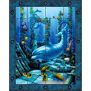 Dolphin Art Tile Mural Backsplash - Deep Secrets by David Miller Ceramic Kitchen Shower Bathroom (32" x 40" on 8" Tiles)