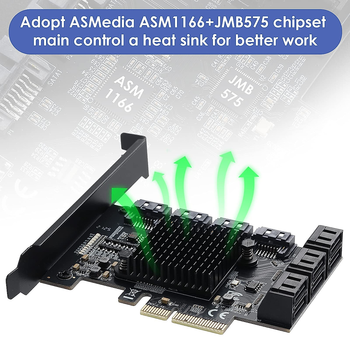PCIE 4X SATA Card 10 Ports,with 10 SATA Cables and Low Profile Bracket, PCIE to SATA 3.0 6 Gbps Controller, PCIE to SATA Expansion Card,SATA Controller,SATA PCIE Card,ASM1166+JMB575 Chips