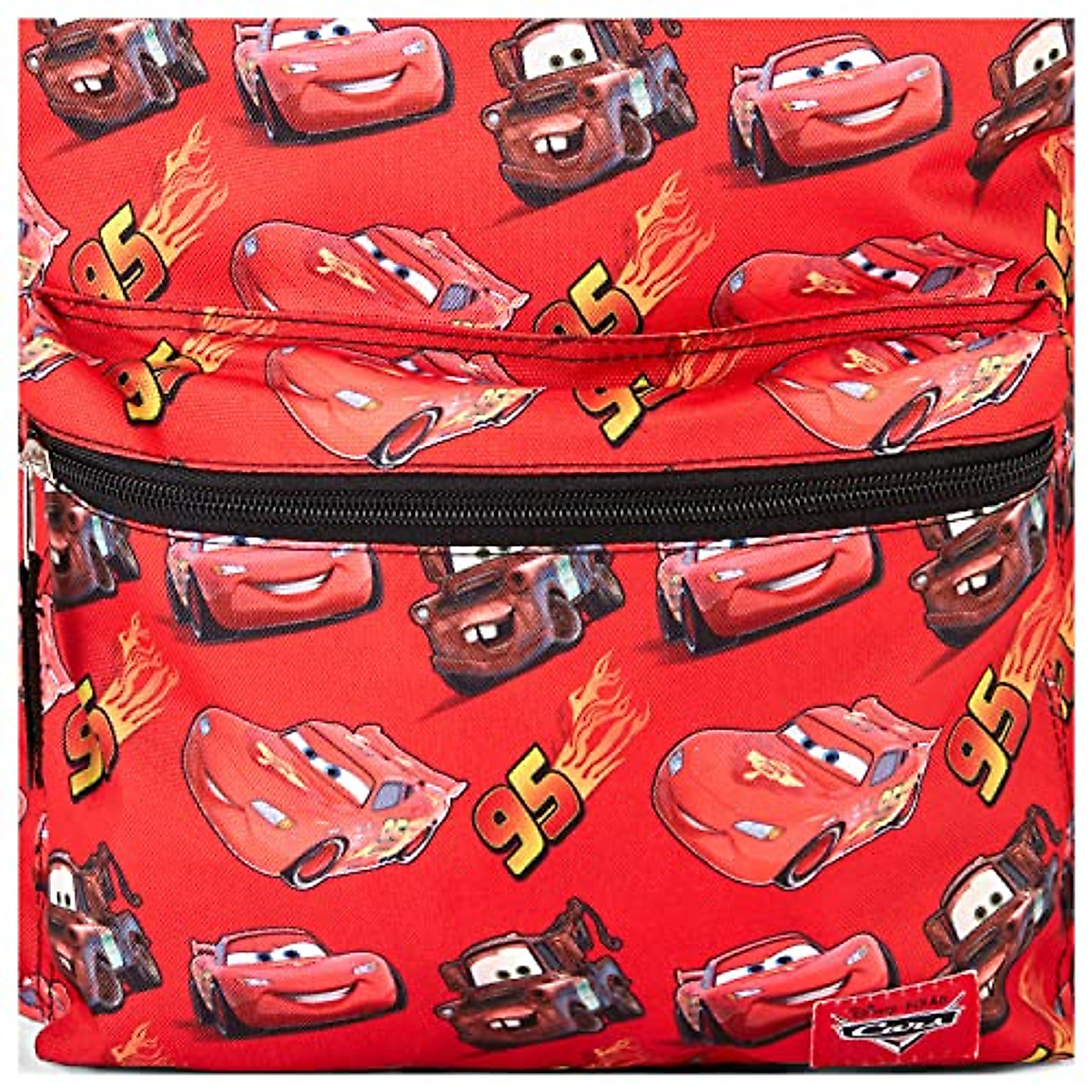 Cars Lightning McQueen Allover Backpack - Lightning McQueen, Mater, Doc Hudson Backpack - Officially Licenced Disney School Bookbag (Red)