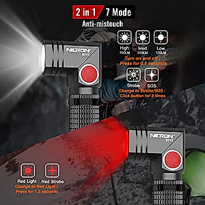 NICRON B74T LED Twist Flashlght 700 Lumen with Red Light Magnetic Rechargeable Waterproof for Fishing Night Walking