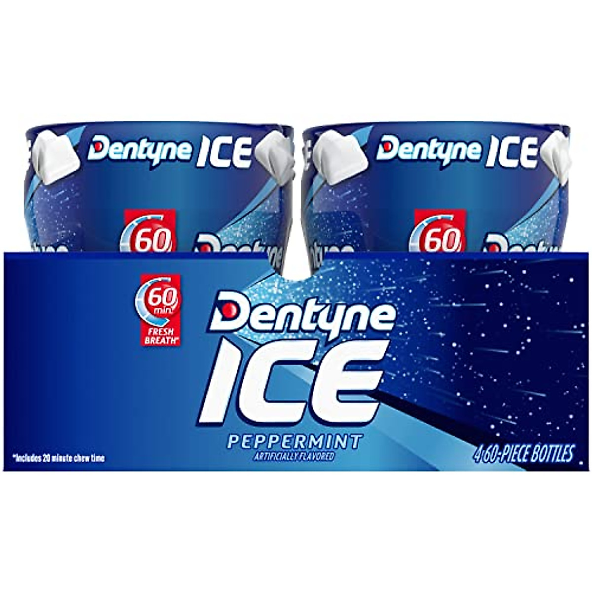 Dentyne Ice Peppermint Sugar Free Gum, 4 Bottles of 60 Pieces (240 Total Pieces)