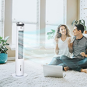 HOMCOM 40" Evaporative Air Cooler for Home Office, 3-In-1 Ice Cooling Fan with Humidifier, Oscillating, 3 Modes, 3 Speeds, 8H Timer, Remote, LED Display, White