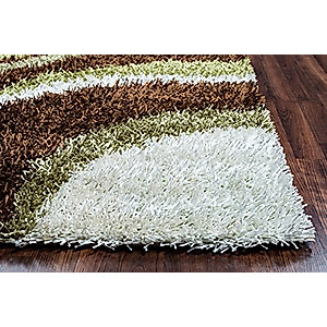 Rizzy Home Kempton Collection Polyester Area Rug, 5' x 7', Multi/Sage/Brown/White Stripe