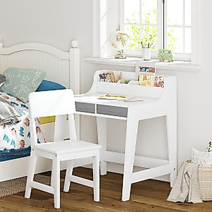 UTEX Kids Desk and Chair Set, Study Desk for Kids with Storage Bins, Wooden Children Study Table, Student Writing Desk for Bedroom & Study Room