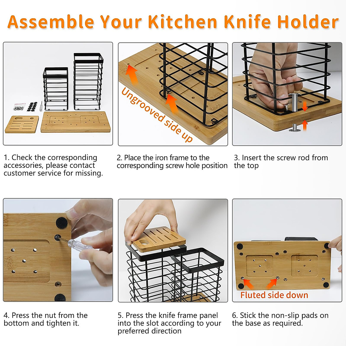 EBEAU Knife Holder + Utensil Holder, Universal Kitchen Bamboo Knife Holder without Knives, Modern Kitchen Countertop Utensil Organizer, Kitchen Knife Block with Scissors Slot and Sharpening Rod Hole