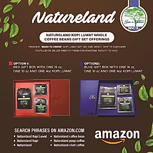 Natureland Wild Kopi Luwak Coffee Whole Beans, Freshly Made Wild Civet Arabica Coffee Bean, Dark Roast Kopi Luwak Coffee Gifts, Produce in best regions of Vietnam, 4oz /113 grams, Civet Coffee, Luxury Cat Poop Coffee.