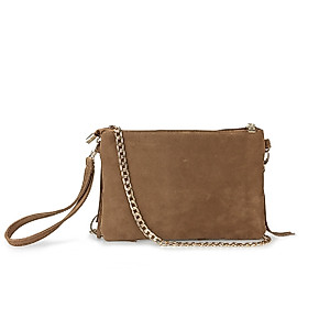 HOXIS Fringe Cross Body Bag Womens Small Shoulder Bag Top Zip Wristlet Brown