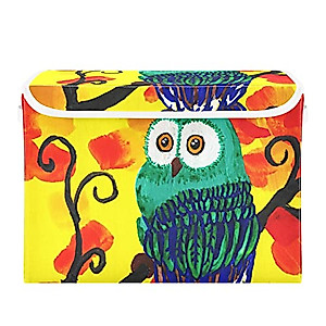 innewgogo Owl Storage Bins with Lids for Organizing Foldable Storage Box With Lid with Handles Oxford Cloth Storage Cube Box for Toys