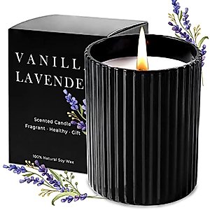 Scented Candles for Home: Lavender Eucalyptus Soy Candle Gifts for Men Women, Fall Aromatherapy Candles Clearance Stress Relief Christmas Black Jar Candle with Cotton Wick 6.4 Oz 36 Hours Long Burning