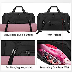 Gym Duffle Bag for Women Men 40L Waterproof Sports Bags Travel Duffel with Shoe Compartment,Wet Pocket Large Weekender Overnight Toiletry Bag,Black