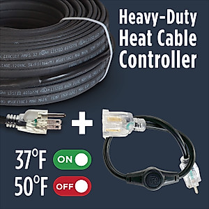 ThermaCord 120v Heat Cable Controller, Weatherproof Outdoor Thermostat, Energy-Saving, Turns Heat Cable On and Off Automatically, UL-Certified, Industrial Grade, Fits Outdoor Outlets, 16” Long