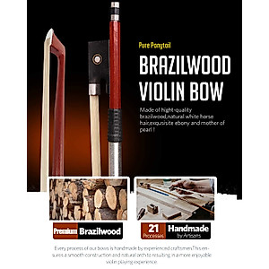 LMS Violin Bow Full Size 4/4 Brazilwood Violin Bows Lightweight Bow Well Balance Fiddle Bow Made with Ebony Frog Mongolian White Horse Hair for Violin Student Professional (4/4)