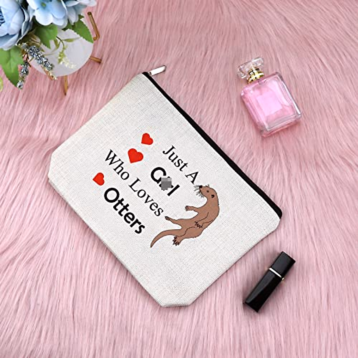 Otter Lover Gift for Women Makeup Bag Otter Gift for Teen Sea Otter Gift for Daughter Otter Themed Gift Otter Animal Lover Gift Cosmetic Bag Zookeeper Birthday Gift Christmas Gifts Zipper Travel Bag