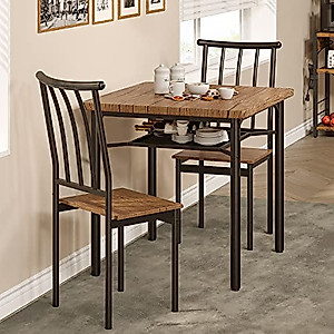 Amyove Kitchen Chairs with Wine Rack 3 Piece Square Dining Room Table Set for Small Space, Rustic Brown