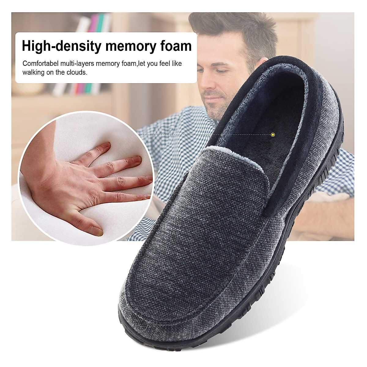 SKABIU Mens House Slippers Indoor Outdoor Comfort House Shoes Micro Suede Grey Size 10