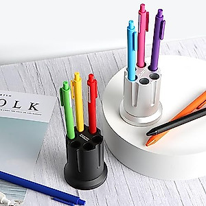 SANZIE Revolver For Six Set Pen Holder Metal Pencil Holder for Desk Aluminum Pencil Stand Desktop Office Supplies Gentleman Pen Organizer(Silver)