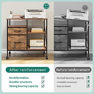 YITAHOME 2 Drawer Mobile File Cabinet, Rolling Printer Stand with Open Storage Shelf, Lateral Fabric Filing Cabinet for Home Office, Fits A4/Letter Size (Brown)