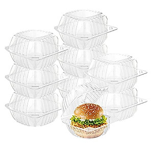 BallHull 50 Pcs Clear Thickening Plastic Hinged Take Out Containers Disposable Clamshell Food Cake Containers with Lids 5.8 x 5.8 x 3.2 inch for Dessert, Cakes, Cookies, Salads, Pasta, Sandwiches