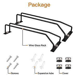 10.8 Inch Long Single Rail Wine Glass Rack Under Cabinet Cupboard, Yimerlen Metal Stemware Holder Wine Glass Holder Wine Glass Hanger for RV Mini Bar Kitchen Storage (Black- 2 Pack)