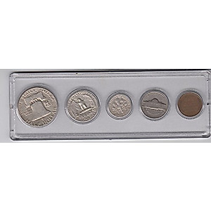 1956 Birth Year Coin Set (5) Coins Half Dollar, Quarter, Dime, Nickel, and Cent All dated 1956 and Displayed in Plastic Holder -Circulatd Fine