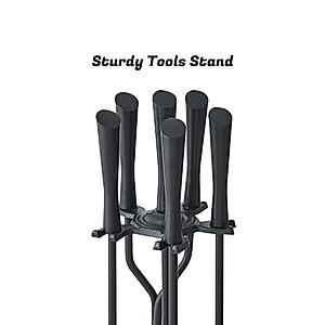 Lichamp Fireplace Tools Set, 5-Pieces Indoor Outdoor Sturdy Fire Place Poker Sets with Modern Handle, FTS15BK