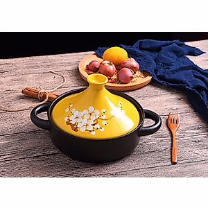 Traditional Moroccan Tagine Pot for Cooking, Ceramic Casserole Dish Tajine Pot Tapered Lid with Tray Compatible with Gas Stove Braised Chicken Soup with All Stovetops