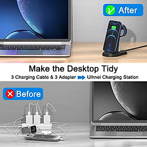 Charging Station for Multiple Devices Apple, 3 in 1 Fast Charger Stand for Apple iWatch 8 7 6 SE 5 4 3 2 iPhone 14 13 12 11 Pro X Max XS XR 8 7 Plus 6s 6 AirPods 1 2 3 Pro with 25W Adapter