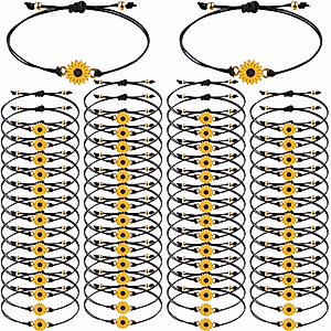60 Pcs Sunflower Bracelet Anklet Pinky Promise Friendship Bracelet, Boho Adjustable Bracelets Friend Long Distance Friendship Gifts for Women Teen Girls