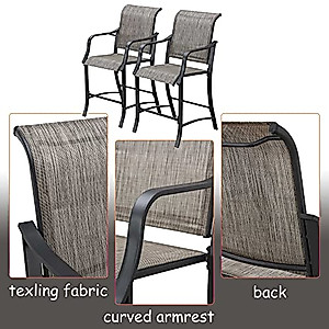 LOKATSE HOME Patio Bar Set 3 Piece Counter Height Stools and Table Tesilin Conversation Dining Furniture, Grey