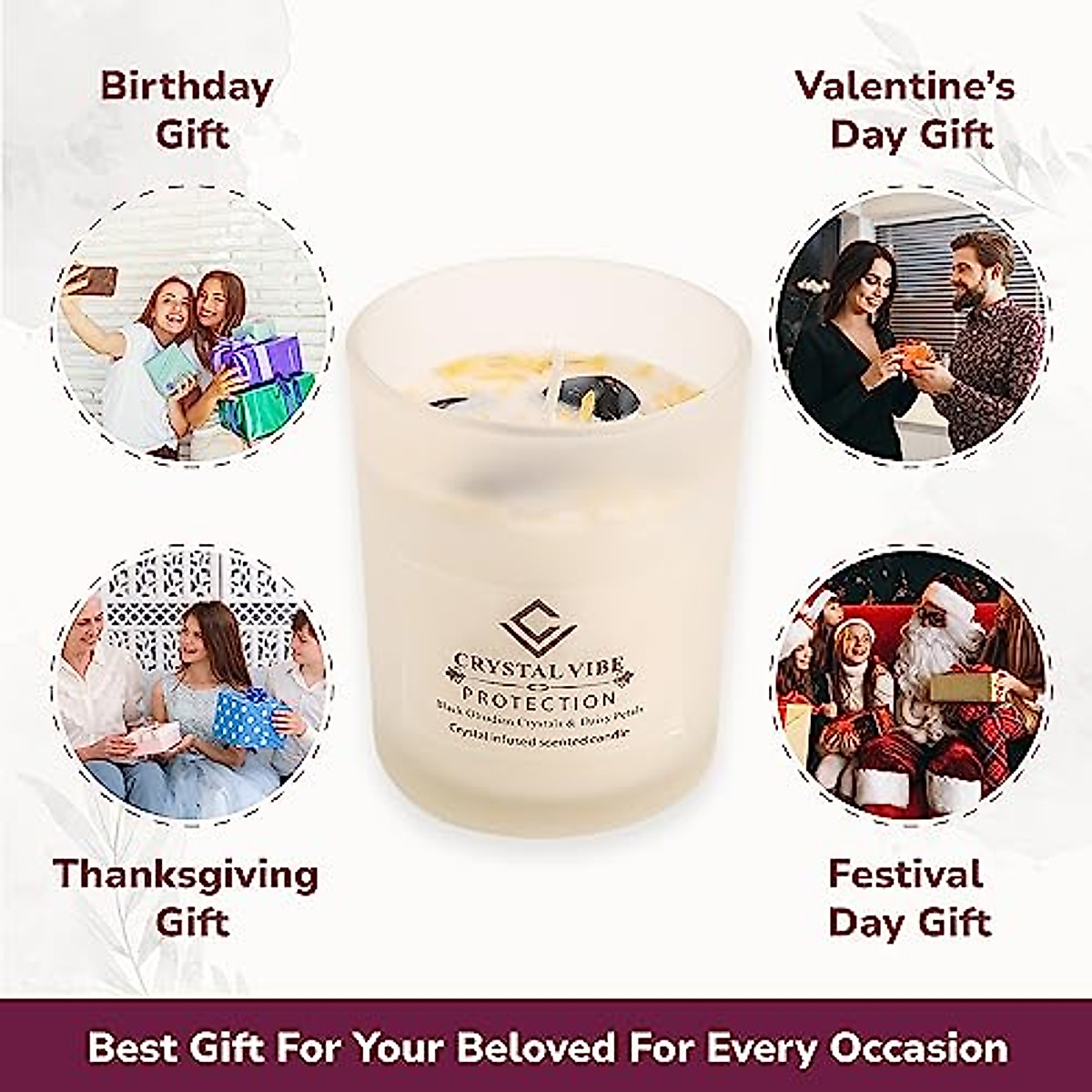 Protection Crystal Candle - Vanilla Scented Candle With Black Obsidian Crystals and Daisy Petals - Candle with Crystals Inside for Positive Energy