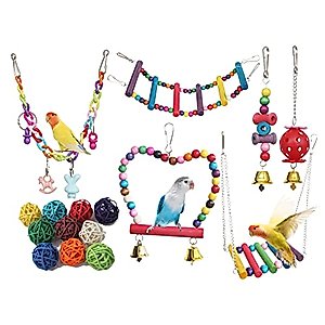 MEWCOOSS 16 PCS Bird Parakeet Toys-Colorful Birds Parrot Swing Chewing Toys-Bird Cage Toys for Parakeets, Conure, Cockatiel, Love Birds and Other Small Birds