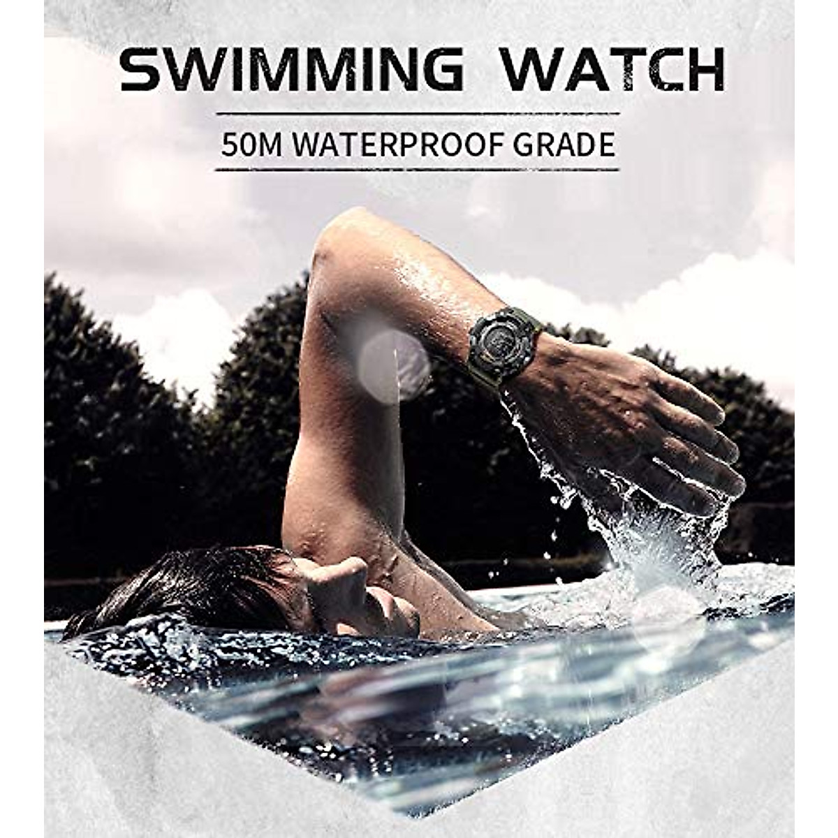 AIMES Men’s Sport Watches Military Outdoor Sports Digital Watch Waterproof Tactical Army Wristwatch Fashion Casual Watches (A-Orange)