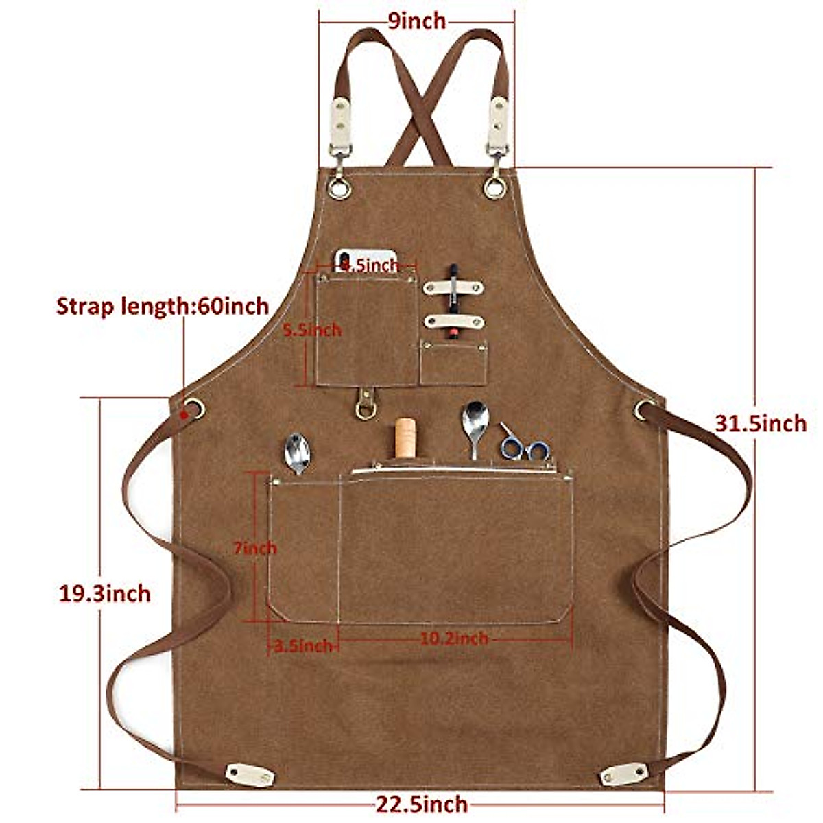 Mactso Chef Apron Water Resistant Canvas Cross Back Adjustable Apron for Men Women(Coffee)