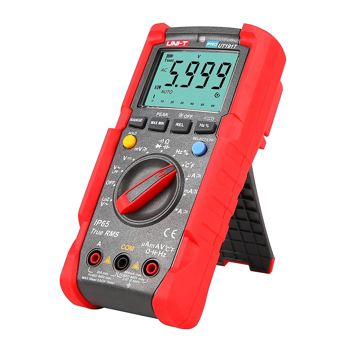 UNI-T Industrial Digital Multimeter UT191T (IP65, 2M Drop Test) True RMS 6000 Counts ACV LPF ACV Peak Hold AC DC Voltage Current LOZ ACV Temperature Resistance Capacitance Frequency Duty Cycle