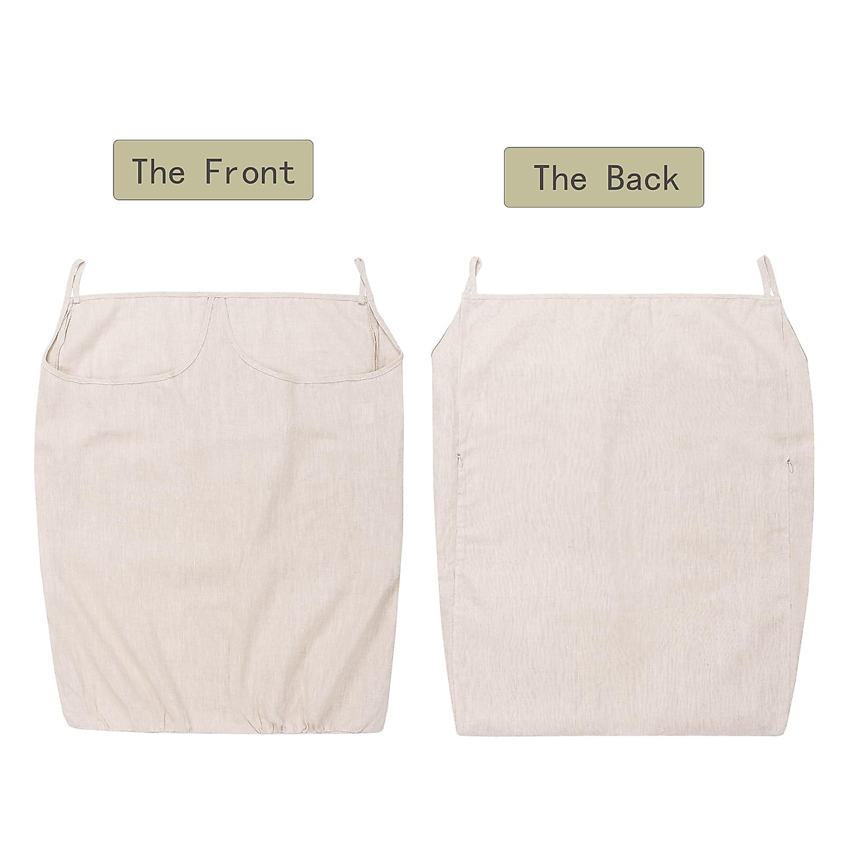 HSOFTIFY 100% Pure Linen Dual Hanging Laundry Bag with 2 Deep Pocket and 2 Side Zipper 20x27in, Over The Door Laundry Hamper Space Saving Hampers for Dirty Clothes Home Travel, Linen