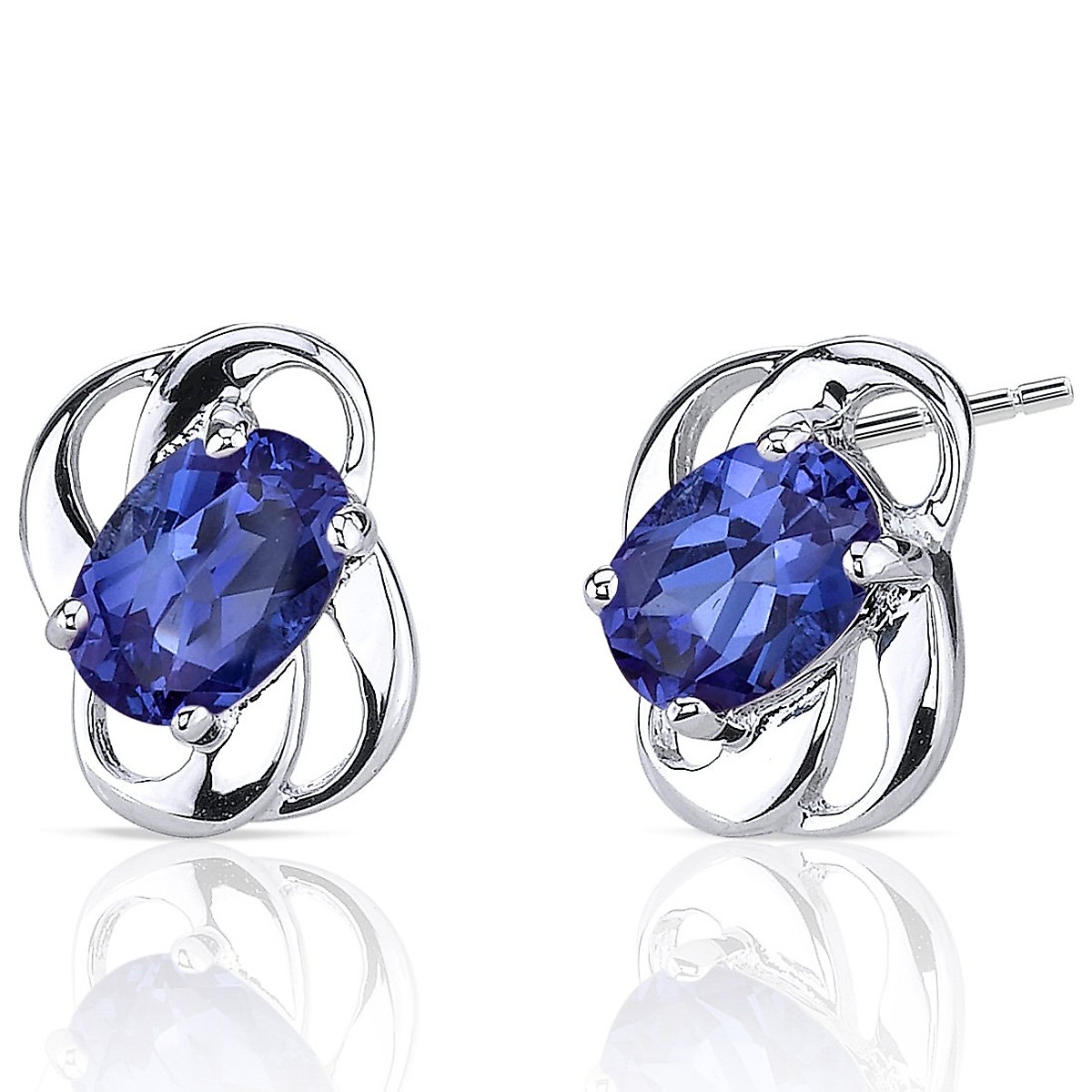 Peora Created Blue Sapphire Earrings for Women 925 Sterling Silver, 2 Carats Total Oval Shape 7x5mm, Friction Backs