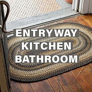 Homespice 20x30” Black Oval Braided Rug. Kilimanjaro Black Jute Oval Rug. Uses- Entryway Rugs, Kitchen Rugs, Bathroom Rugs. Reversible, Rustic, Country, Primitive, Farmhouse Decor Rug