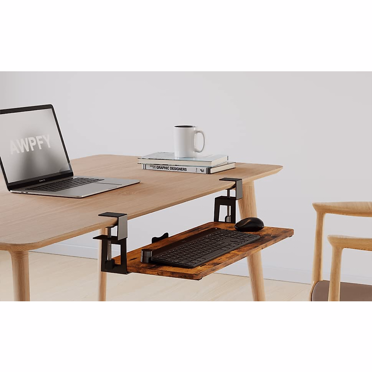 Keyboard Tray 27" Large Size, Keyboard Tray Under Desk with C Clamp, Computer Keyboard Stand Slide Pull Out, No Screw into Desk, for Home or Office