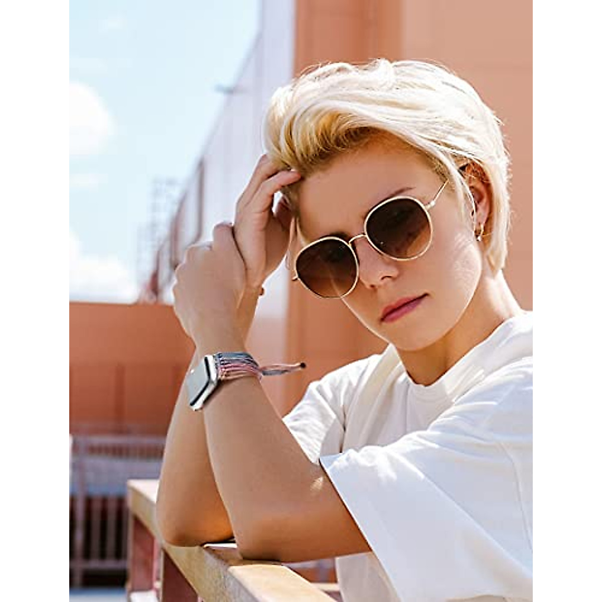 JR.DM Boho Watch Band, Compatible with Apple Watch Band 8/SE/7/6/5/4/3/2/1 38mm 40mm 41mm for Girls Women 40mm-Women-Band Christmas Gift, Handmade Bracelets Hippie String Art (Afterglow)