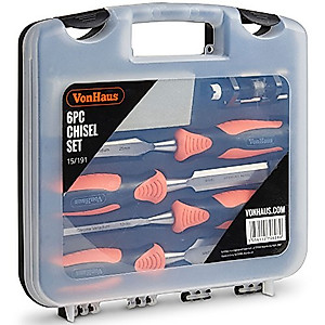 VonHaus 6 pc Premuim Chisel Set for Woodworking with Honing Guide, Sharpening Stone and Storage Case