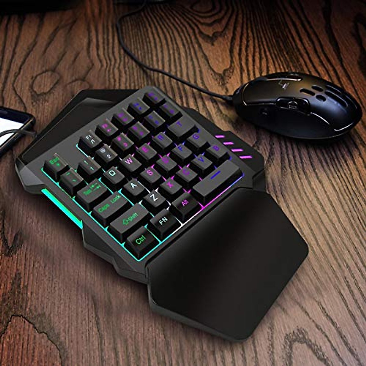 ciciglow One Handed Gaming Keyboard, RGB Backlit 35 Keys Membrane Keypad with FN Keys, Mini Ergonomic Gaming Controller for PC Gamer