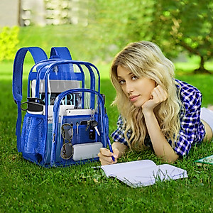 PAMANO Clear Backpack Transparent Heavy Duty See Through Bag for College Work Stadium Concert Travel Security, Blue