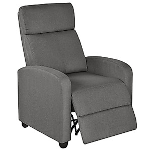 Topeakmart Fabric Recliner Sofa Push Back Recliner Chair Adjustable Modern Single Reclining Chair Upholstered Sofa with Pocket Spring Living Room Bedroom Home Theater Light Grey